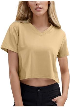 Generic Hauts courts amples pour femmes 2025 &agrave; manches courtes d&eacute;t&eacute; ample pour le sport - D&eacute;contract&eacute; - Couleur unie - Demi-chemises mignonnes et tendance - T