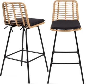 IDMarket 2 x Barhocker Summer Rattan-Effekt Metallfuß schwarz
