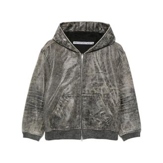 Alexander Wang Femme, Sweatshirts et sweats &agrave; capuche, Gris, Taille: 38 FR Shrunken Leather Zip-Up Sweat &agrave; capuche