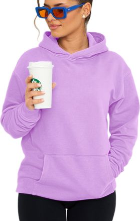 Behype. Damen Oversize Hoodie Kapuzenpullover Einfarbig Basic Heavy Blank Pullover Unifarben Kapuzen-Sweatshirt F&uuml;r Frauen DC_Damen_8001-Lila Dark-XS