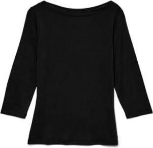 Vero Moda Top &agrave; Manches 3/4 col Bateau Extensible pour Femmes de en Coupe r&eacute;guli&egrave;re, Couleurs:Noir, Taille:XS