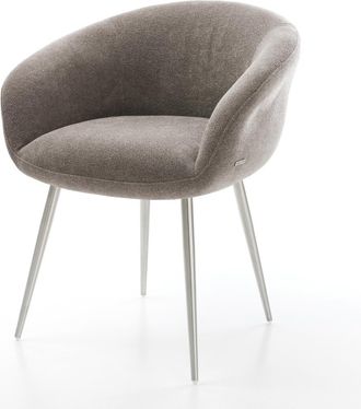 DELIFE Esszimmerstuhl Vinka-Flex mit Armlehnen Strukturstoff Soft Taupe 4-Fu&szlig; konisch Edelstahl Taschenfederkern, Esszimmerst&uuml;hle