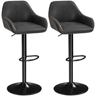 Yaheetech Tabourets de Bar Lot de 2 Pivotant Réglable en Hauteur Rotatif sur 360° Chaises de Bar avec Revêtement en Similicuir Tabourets Hauts avec Repose-Pieds