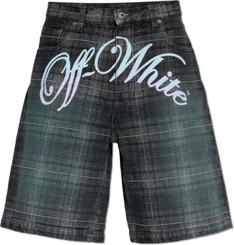 Off-white Homme, Shorts, Gris, Taille: W33 Checked Pattern Denim Shorts
