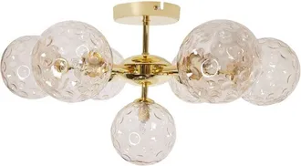 Beliani Plafonnier Lampe Moderne Glam 7 Lumi&egrave;res Abat-jour en Verre Beige et M&eacute;tal Dor&eacute; Anadyr