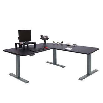 Mendler Eck-Schreibtisch HWC-D40, Computertisch elektrisch h&ouml;henverstellbar 178x178cm 84kg MVG - schwarz, anthrazit-grau