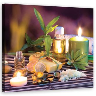 Feeby Bild auf Leinwand Spa Bambus Kerzen Zen 40x40 cm Kunstdruck modern Wellness Stilleben &Ouml;le mehrfarbig