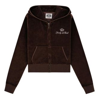 Juicy Couture Femme, Sweatshirts et sweats &agrave; capuche, Brun, Taille: 40 FR Juicy Script Velour Zip Sweat &agrave; capuche