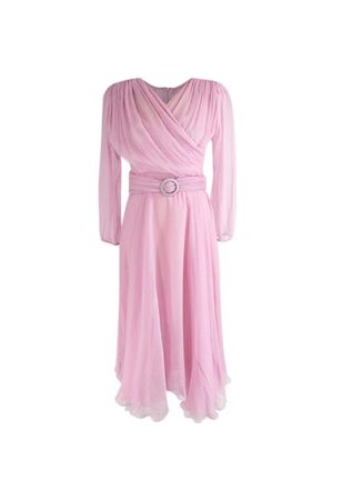 Maria Lucia Hohan Pink Plisse Chiffon Belted Midi Dress Size S