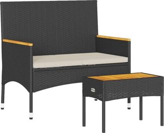 vidaXL Banc de jardin 2 places avec coussins/table noir r&eacute;sine tress&eacute;e - Vidaxl