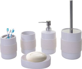 Mendler 5-teiliges Badset HWC-C73, WC-Garnitur Badezimmerset Badaccessoires, Keramik - weiß