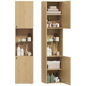 HOMCOM Meuble Colonne Salle de Bain, Meuble de Rangement étroit 6 Niveaux, 2 Portes, Compartiments Ouverts, étagère Verre trempé, étagères réglables, pour To