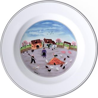 Villeroy & Boch Villeroy und Boch Design Naif Suppenteller Hühnerhof, 21 cm, Premium Porzellan, Weiß/Bunt