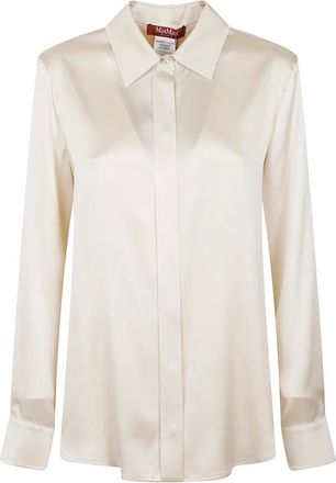 Max Mara Femme, Blouses et Chemises, Brun, Taille: 42 FR Stretch Satin Silk Shirt