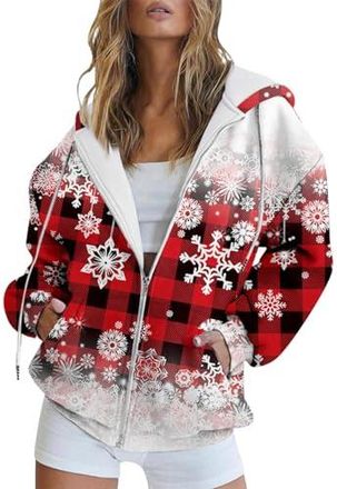 Generic Vestes Noël Femme, Sweat Capuche Femme Zippé, Blazer Manches Longues Imprimé Veste Mi Saison Femme Fitness Grande Taille Basic Pas Cher Vêtements Spor