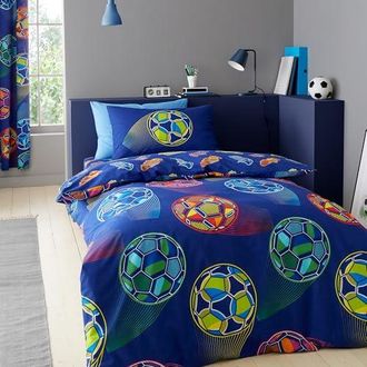 Catherine Lansfield Bright Football Wende-Bettwäsche-Set für Doppelbett mit Kissenbezügen, Marineblau