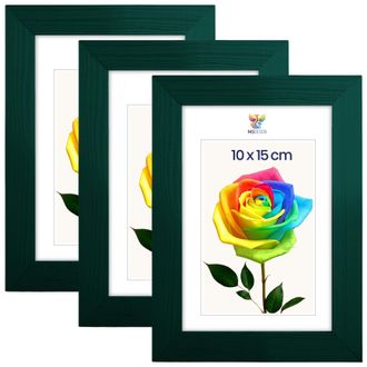 MG Design 3er Set Bilderrahmen A6 10 x 15 cm - Fotorahmen mit Gr&uuml;n Echtholzrahmen und bruchsicherem Acrylglas, Hoch & Quer zum Aufh&auml;ngen, zum Aufstellen