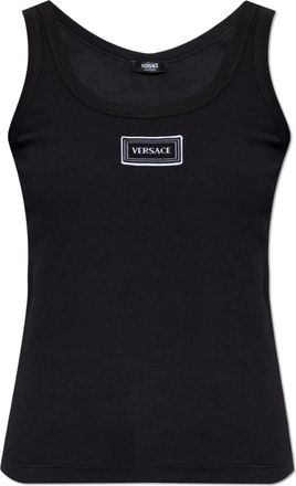 Versace Femme, Tops, Noir, Taille: 36 FR Débardeur côtelé en coton stretch