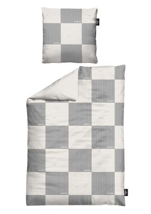 Sansibar Wende-Bettwäsche Chessboard Satin-Bettwäsche 135x200 cm mit Schachbrettmuster 100% Baumwolle, atmungsaktiv & hautfreundlich (Grau/Taupe, ca. 155x220 /