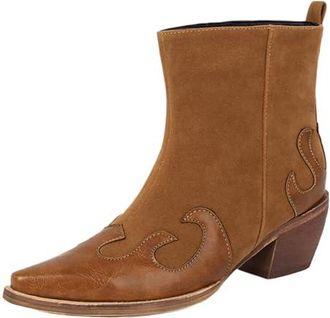 SJJH Bottines western pour femme - Talon bloc de 5,6 cm et dentelle - Tissu jean et mat&eacute;riau ext&eacute;rieur en polyur&eacute;thane - Pour le quotidien et les loisirs, 