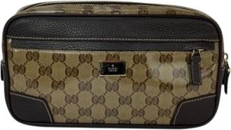 Gucci Sac banane pr&eacute;-poss&eacute;d&eacute; en toile GG enduite de cristal - Femme - Pre-owned - Brun - Taille: ONE Size