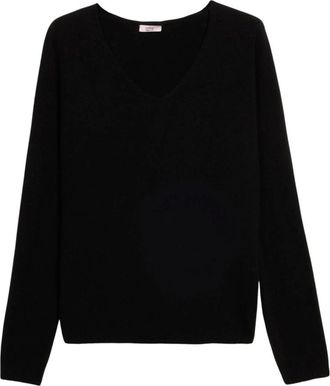 Oltre Femme, Pulls, Noir, Taille: 42/44 FR Pull en maille viscose mélangée col en V