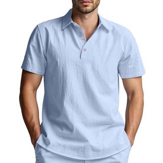Generic Polo d&eacute;contract&eacute; pour homme - Haut ample avec col boutonn&eacute; pour l&eacute;t&eacute; - Style polyvalent pour un confort et une mode au quotidien., bleu clair, 3XL