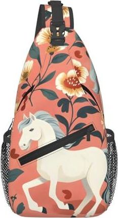 Generic Sacoche Tactique Fleur de cheval blanc L&eacute;ger Sling Bag Casual Crossbody Bag pour &eacute;cole Camping Voyage