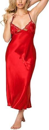 Generic Chemise de nuit longue en soie pour femme - Robe de nuit caraco pour femme - Nuisette en satin grande taille - Chemise de nuit longue sans manches en 