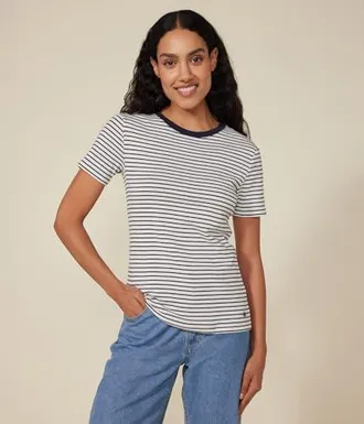 Petit Bateau Femme A0bol Tee Shirt Manches Courtes, Marshmallow/Smoking, S EU