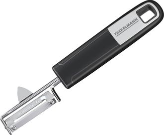 Fackelmann Pendelschäler 18 cm SENSE, Gemüseschäler mit Funktionsteil aus rostfreiem Edelstahl, mit rutschfestem und ergonomischem Soft-Touch-Griff (Farbe: Silbe