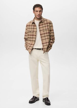 Mango Kariertes Overshirt mit Taschen mittelbraun - Herren - XXL - MANGO MAN