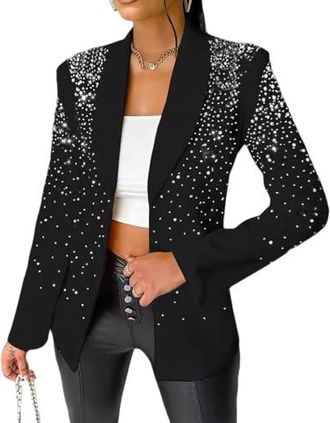 Generic Blazer pour Femme - Veste Blazer &Agrave; Strass pour Femme Luxueuse Veste De Tailleur &Agrave; Paillettes Et Perles Faite Main Col Ch&acirc;le Tendance Cardigan &Agrave; Sequin