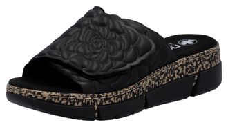 Rieker Pantolette RIEKER, Damen, Gr. 43, schwarz, Lederimitat, unifarben, Schuhe Pantolette, Sommerschuh, Klettschuh, Hausschuh, Plateau, mit Klettverschluss
