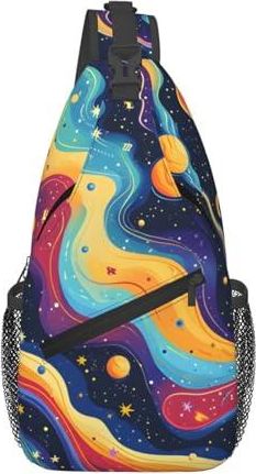 Generic Sacoche Tactique Motif d&eacute;toile et de plan&egrave;te artistique L&eacute;ger Sac De Poitrine Casual Crossbody Bag pour Homme Camping Cyclisme