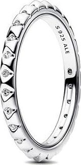 Pandora Pandora ME Bague cloutée Pyramides en argent sterling avec zircones cubiques transparentes, taille 48
