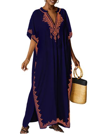 Bsubseach Kaftankleider für Frauen Badeanzug Coverup Plus Size Strand Kaftan Cover Ups für Bademode Stickerei Grün