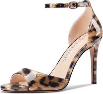 Castamere Femmes Haut High Aiguille Talon Heel Rond Ouvert Bout Lanières Cheville Dress Sandales Boucle Party Décontracté 10 CM Heels Léopard Marron 38 EU