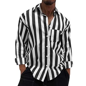 Generic Chemise ray&eacute;e &agrave; manches longues pour homme, chemise ray&eacute;e de couleur contrast&eacute;e, chemise tendance et d&eacute;contract&eacute;e, chemise l&eacute;g&egrave;re et ample, haut bouto