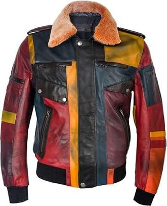 Zerimar Blouson en cuir pour homme, style unique à motifs multicolores - Matériau luxueux et résistant - Taille XL
