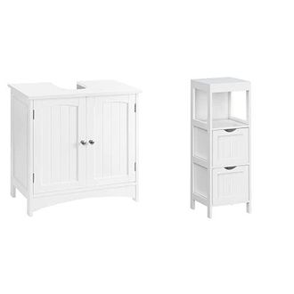 Vasagle Waschbeckenunterschrank, Unterschrank, Waschtischunterschrank, Badezimmerschrank, verstellbare Ablage BBC01WT & Badkommode, Badschrank, vielseitig ein