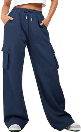 Generic Pantalon dhiver pour femme - Pantalon en velours c&ocirc;tel&eacute; pour femme - Grande taille - Pantalon large avec poches - Coupe ample unie - Pantalon avec bou