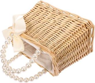 BESPORTBLE Paquet &agrave; Main en Paille pour Femme Paquet de Plage d&Eacute;t&eacute; en Osier Tiss&eacute; &agrave; la Main Perles D&eacute;coratives Poign&eacute;e Sup&eacute;rieure Fermeture &agrave; Cordon Accessoire p