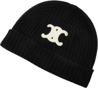 Celine Pre-owned Bonnet en Cachemire Triomphe - Femme - Pre-owned - Noir - Taille: ONE Size