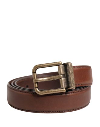Dolce & Gabbana Men Brown Classic Leather Metal Buckle Belt Calf