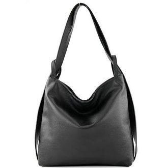 modamoda.de T192 - Sac à dos pour femme, italien 2in1, en cuir, couleur:Gris Tente (Noir)