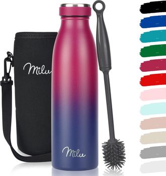Milu Edelstahl Trinkflasche 350ml, 500ml, 750ml, 1L, 1,5L - Thermosflasche für Kinder Erwachsene auslaufsicher Isolierflasche Kohlensäure geeignet- inkl. R