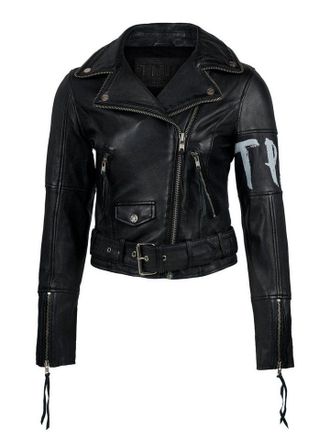 Trueprodigy Lederjacke Laila mit auff&auml;lligem Print und G&uuml;rtel