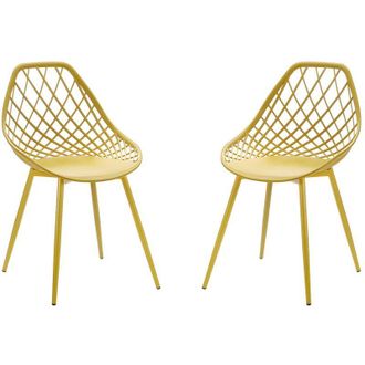 Vente-Unique Lot de 2 chaises de jardin en polypropyl&egrave;ne avec pieds en m&eacute;tal - Jaune moutarde - MALAGA de MYLIA