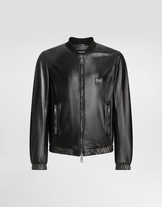 Dolce & Gabbana Leather Jacket With Branded Tag - Mann M&auml;ntel Und Jacken Schwarz 52